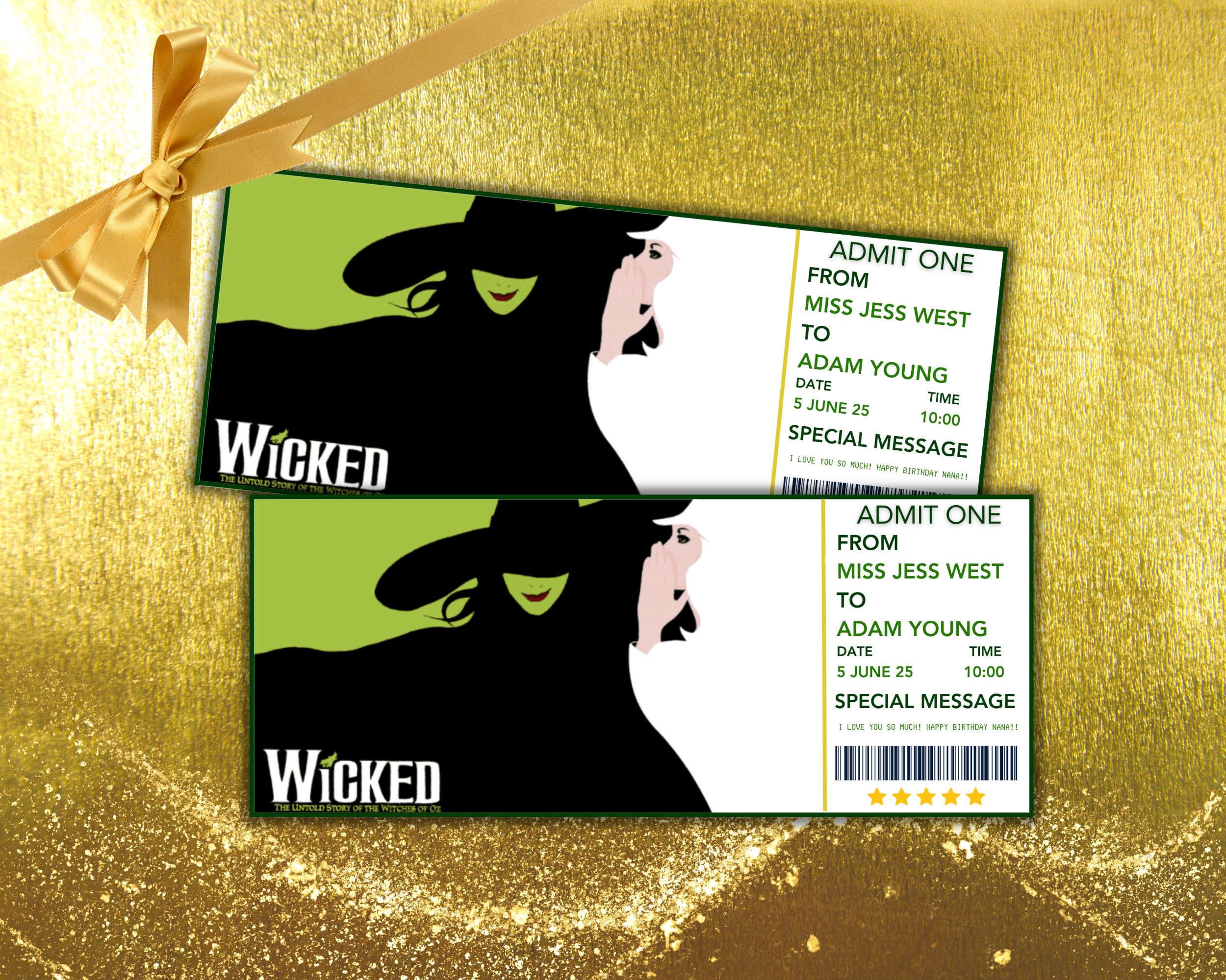 Printable Wicked Broadway Surprise Ticket, Wicked Musical Collectible ...