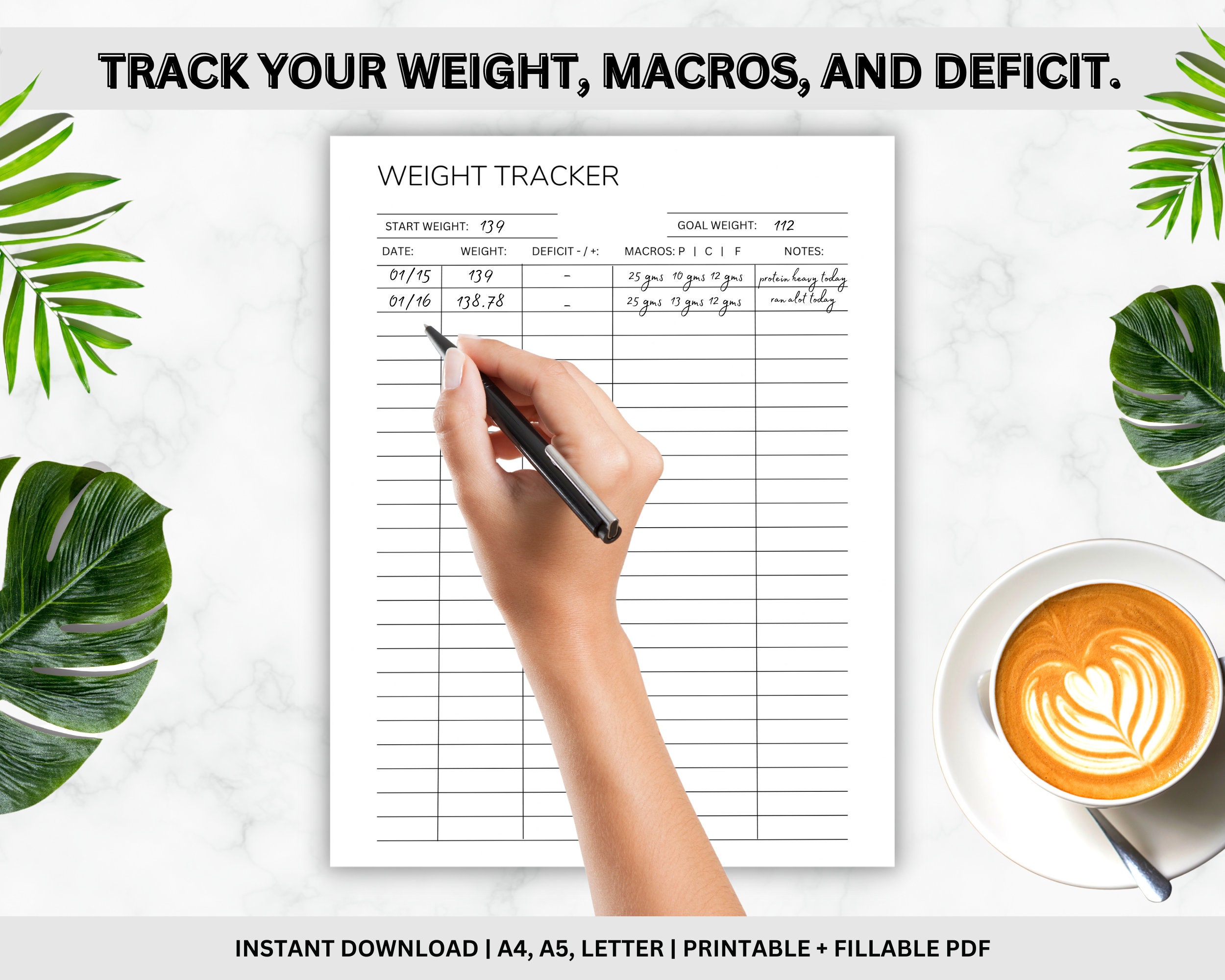 PRINTABLE Simple Weight Tracker Printable Weight Log - Etsy
