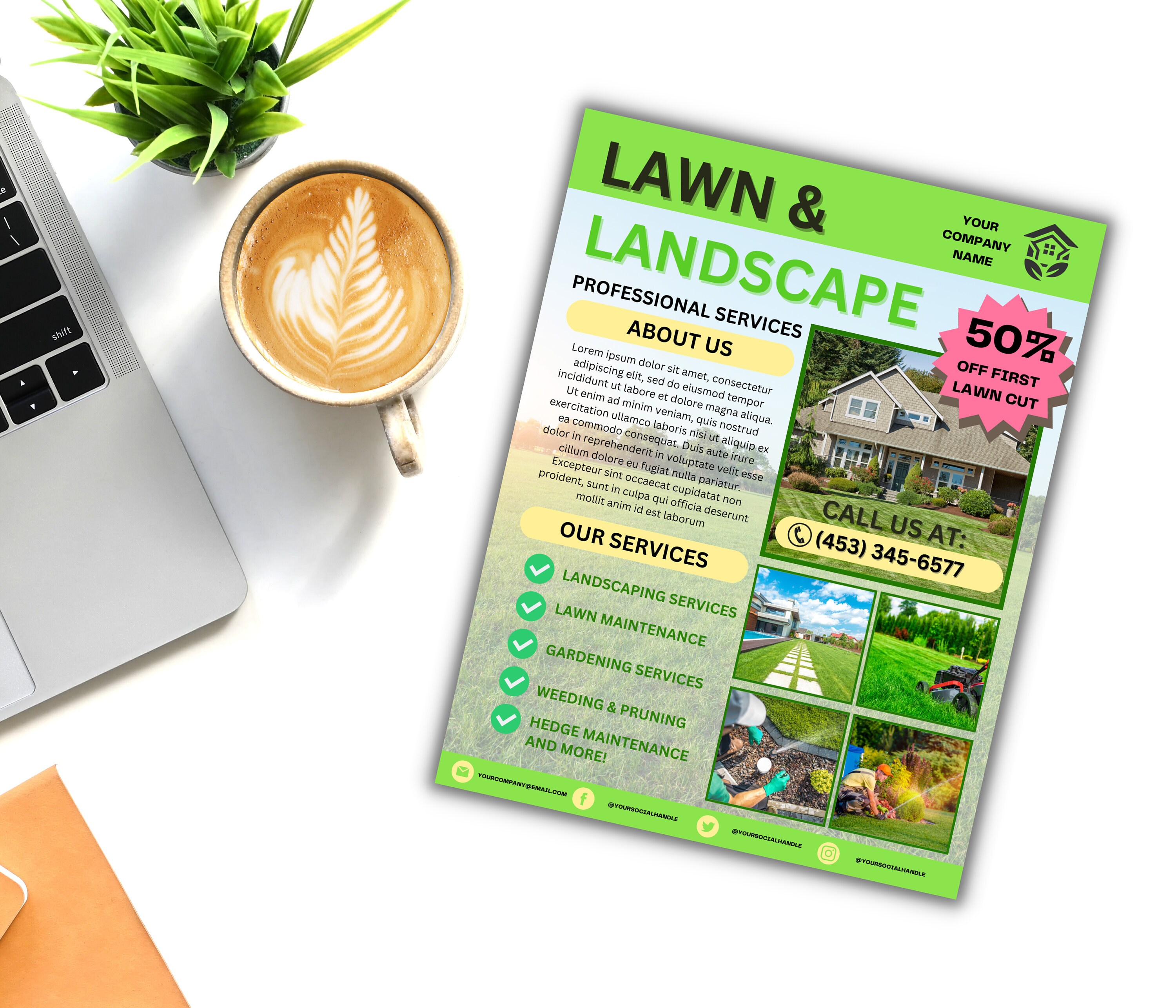 Lawn Care Branding Kit, Landscaping Business Card, Invoice (DIY Canva ...