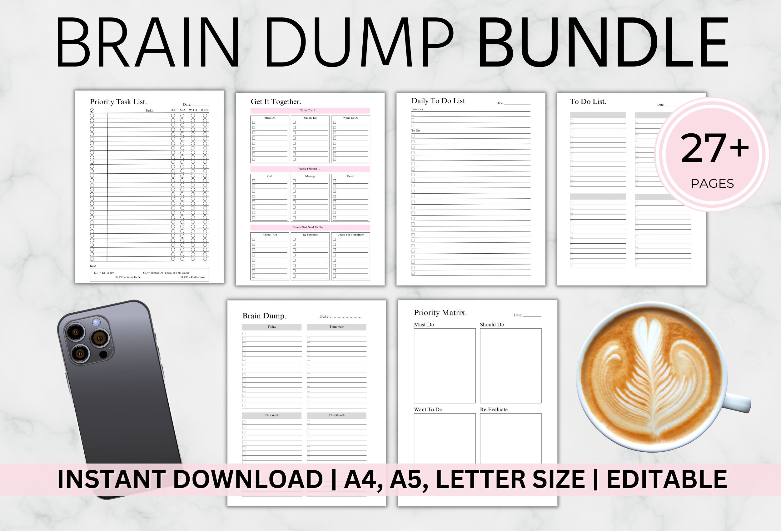 EDITABLE Brain Dump Template BUNDLE to Do List Printable - Etsy