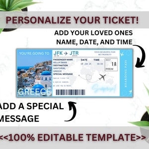 EDITABLE Greece Surprise Boarding Ticket Template Pass, Canva Boarding ...