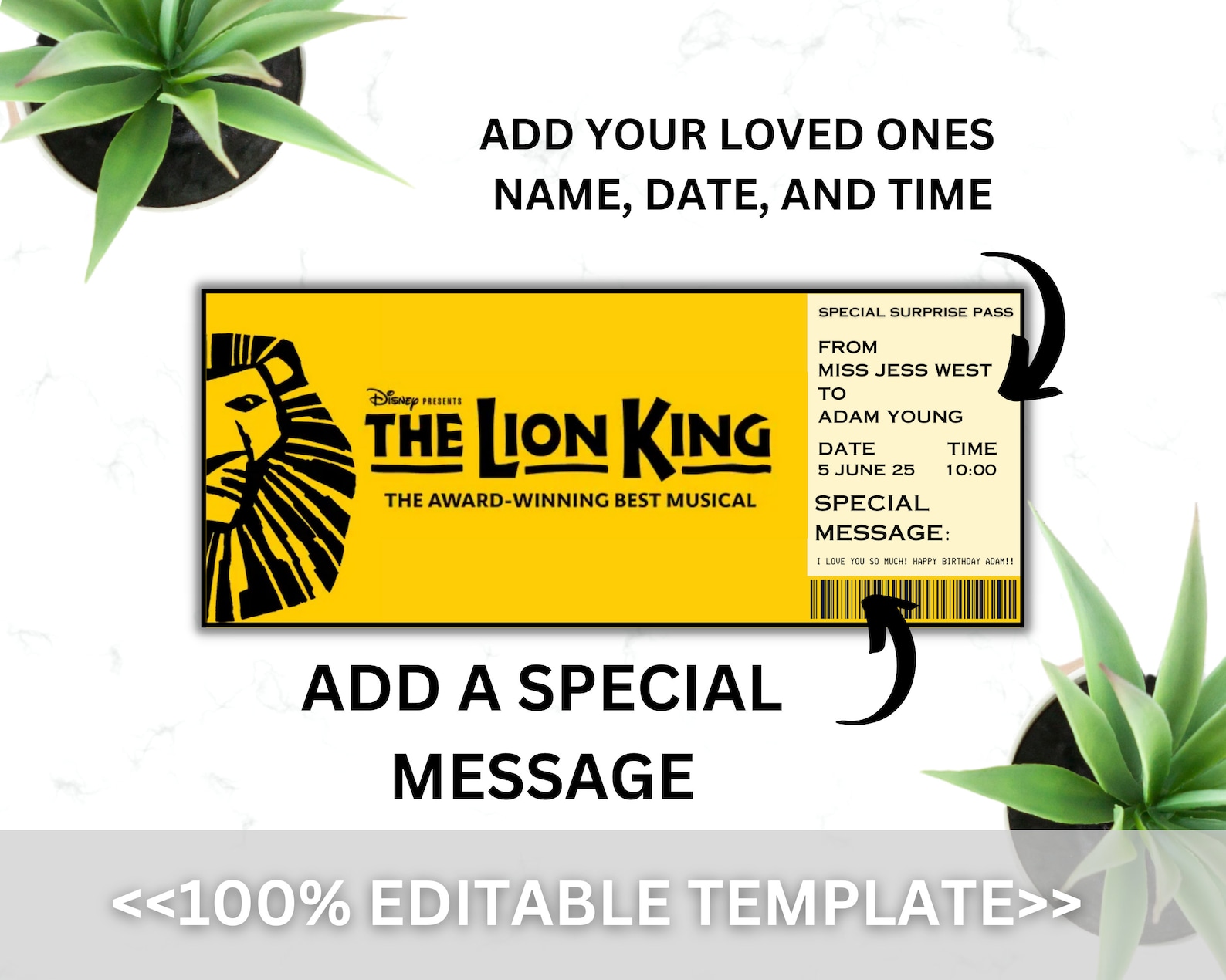 EDITABLE LION KING Broadway Surprise Ticket,musical Collectible Theater ...