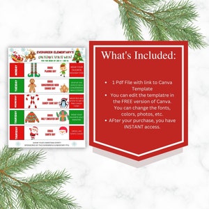 Christmas School Spirit Week Itinerary, Holiday Planner (printable ...