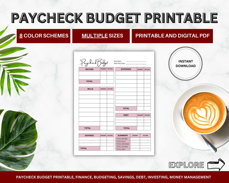 Paycheck Budget Overview Template Printable Paycheck Budget - Etsy