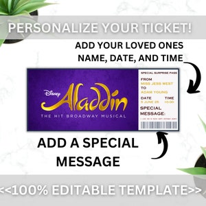 EDITABLE Aladdin Broadway Surprise Ticket, Aladdin Musical Collectible ...