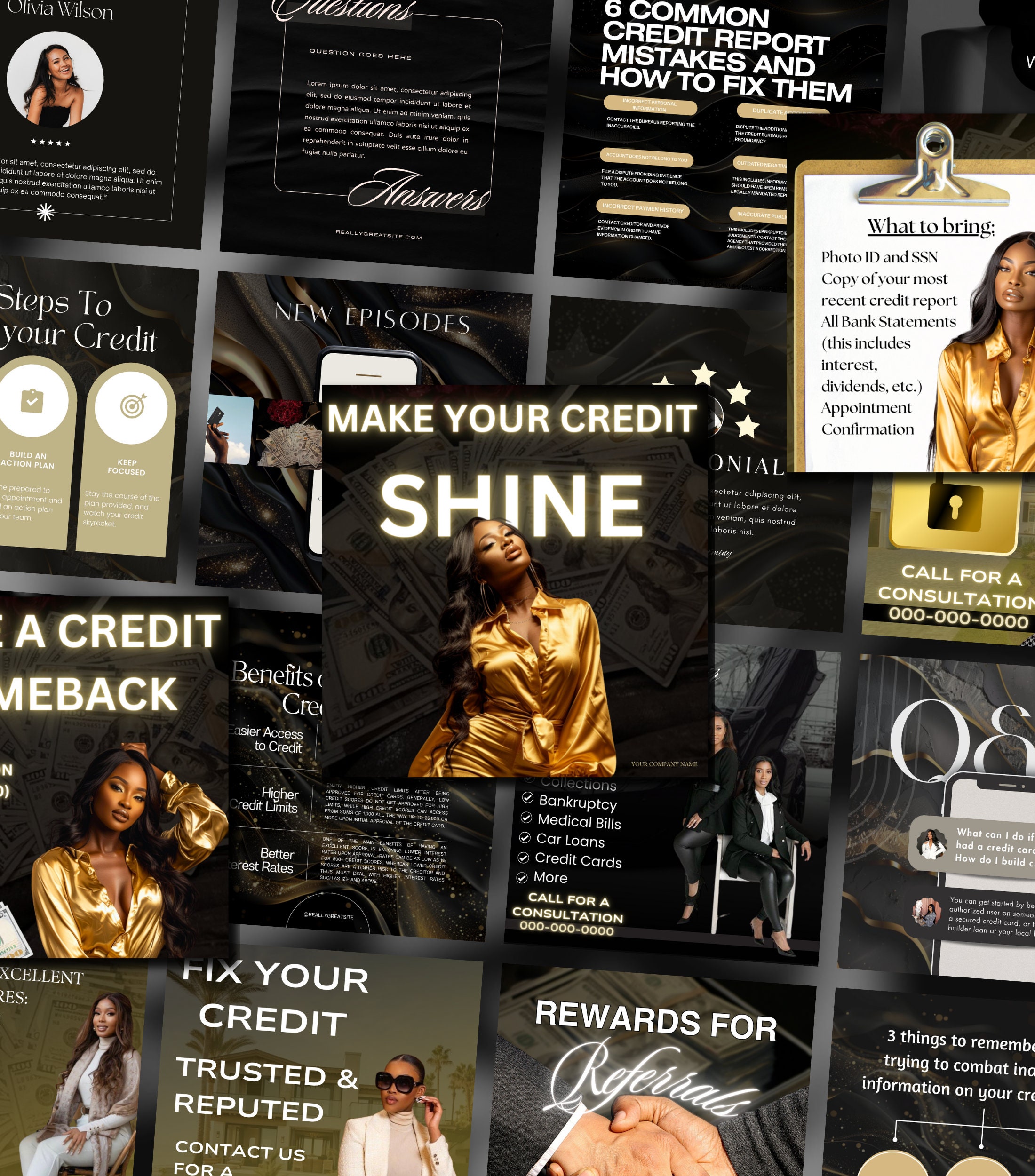Gold Luxury Credit Repair Instagram Templates | Credit Repair Posts ...