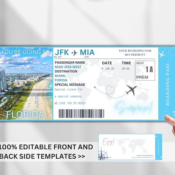 Fake Vacation Ticket Florida - Etsy
