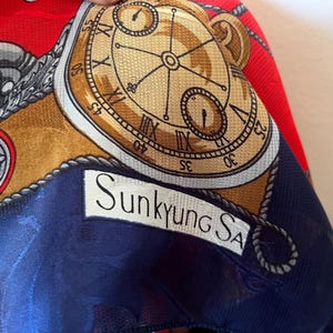 Vintage 1980s Sunkyung SA Scarf Retro Timepieces and Keys Theme Neck ...