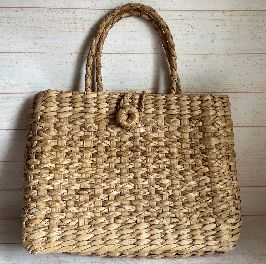 Vintage 1970s Small Woven Wicker Top Handle Bag Retro Weaved Small Tote ...