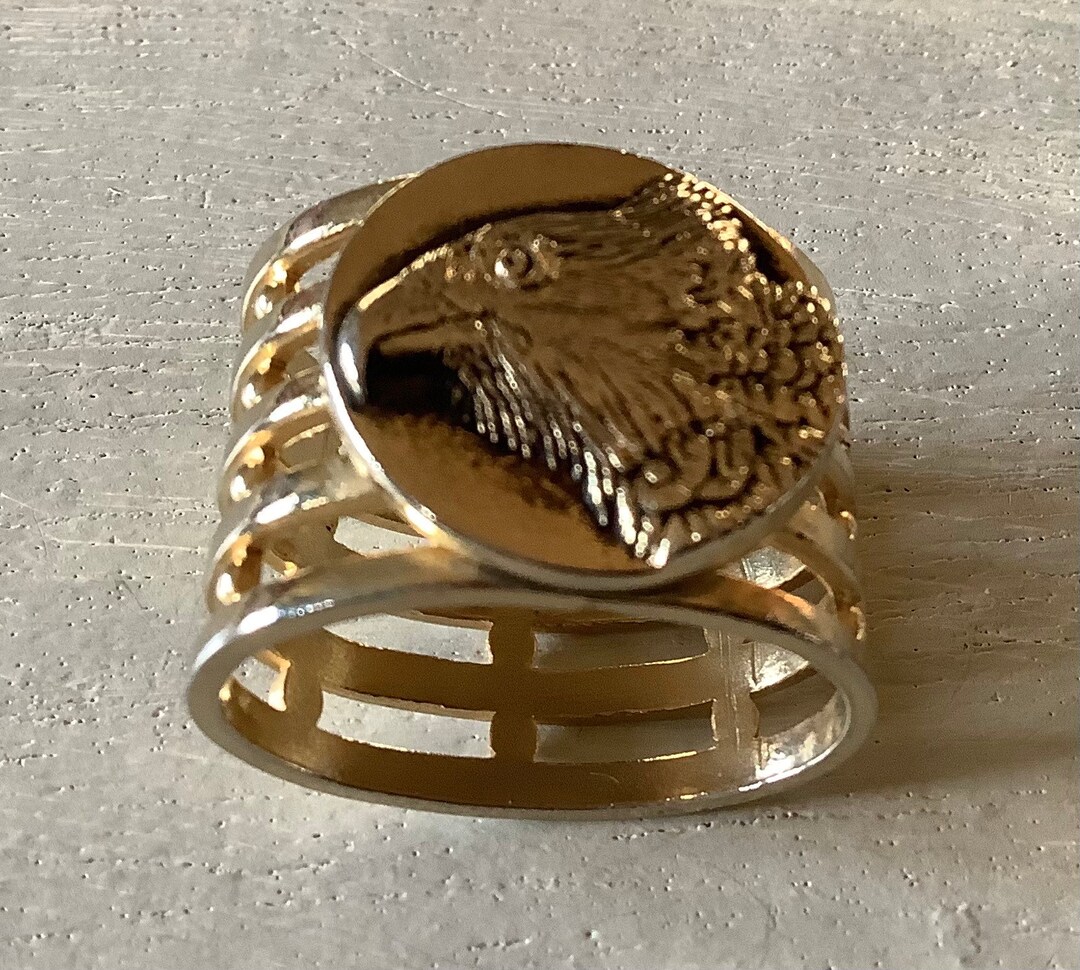 Vintage Eagle Head Ring Scarf Holder Retro Goldtone Slide - Etsy
