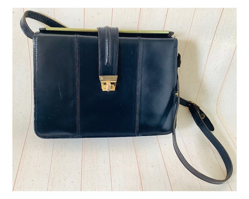 Vintage 1960s Navy Saddle Bag Boho Real Leather Shoulder Bag Retro ...