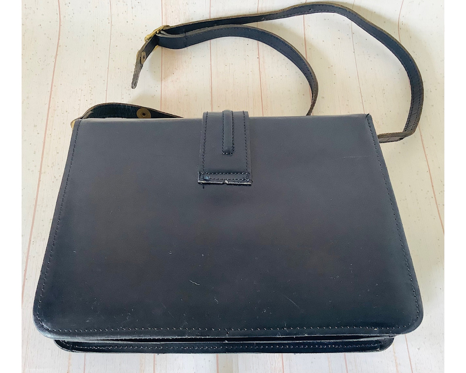 Vintage 1960s Navy Saddle Bag Boho Real Leather Shoulder Bag Retro ...