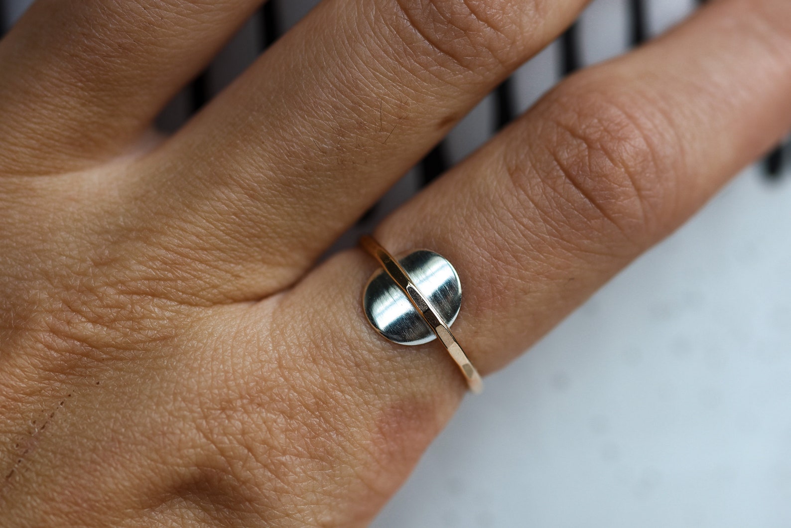 Saturn Silver and Gold Ring, Universe Ring, Circle Ring, Small, MINI ...