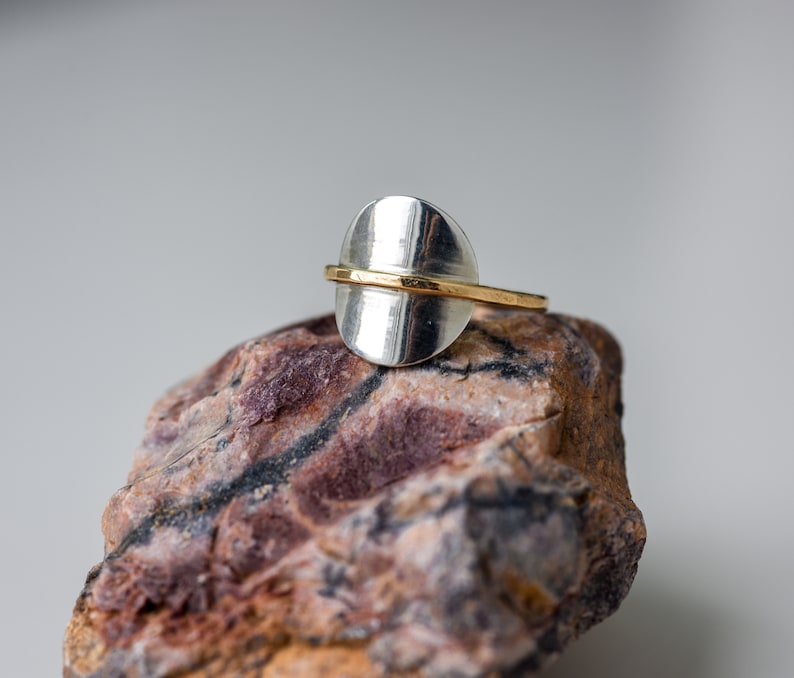 Saturn Silver and Gold Ring, Universe Ring, Circle Ring, Sterling ...