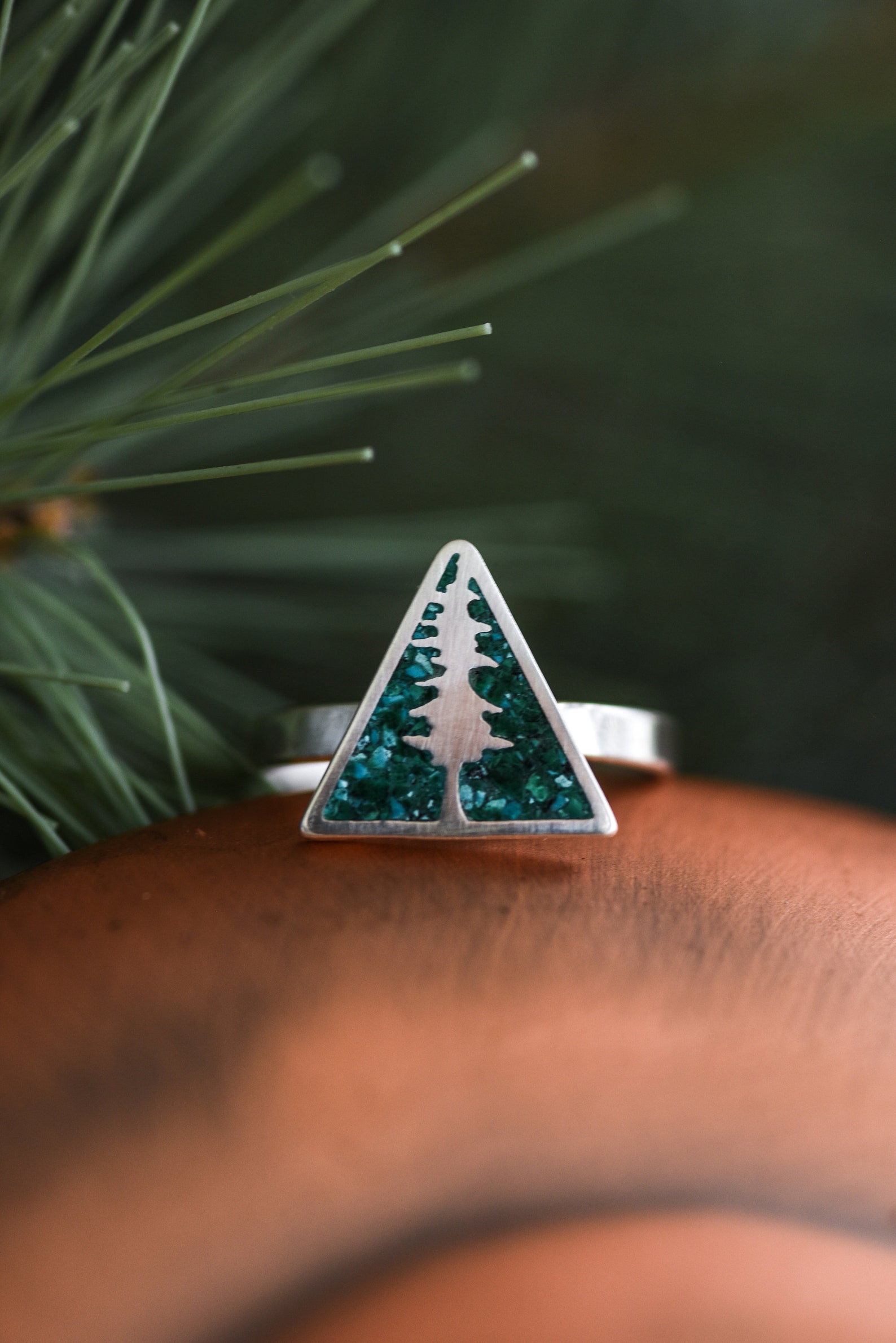 Triangle Pine Tree Evergreen Ring Chrysocolla Malachite - Etsy