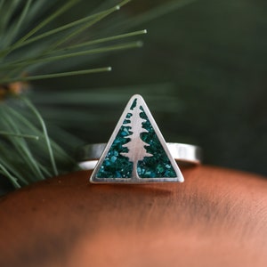 Triangle Pine Tree Evergreen Ring, Chrysocolla Malachite, Sterling ...