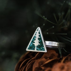 Triangle Pine Tree Evergreen Ring, Chrysocolla Malachite, Sterling ...
