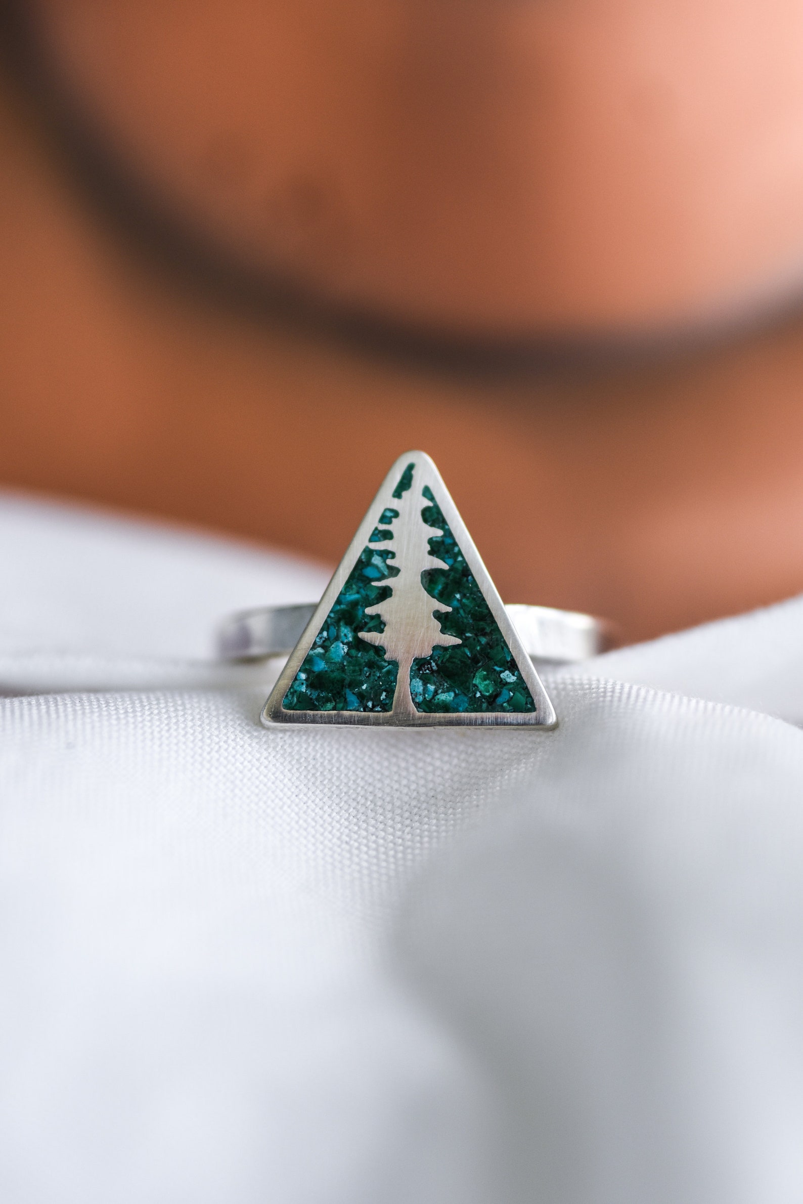 Triangle Pine Tree Evergreen Ring Chrysocolla Malachite - Etsy