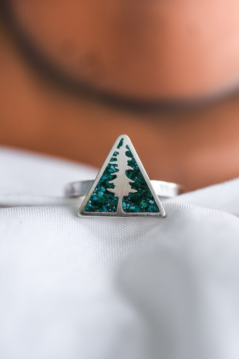 Triangle Pine Tree Evergreen Ring Chrysocolla Malachite | Etsy