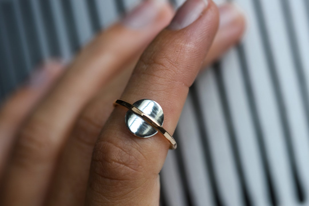 Saturn Silver and Gold Ring, Universe Ring, Circle Ring, Small, MINI ...