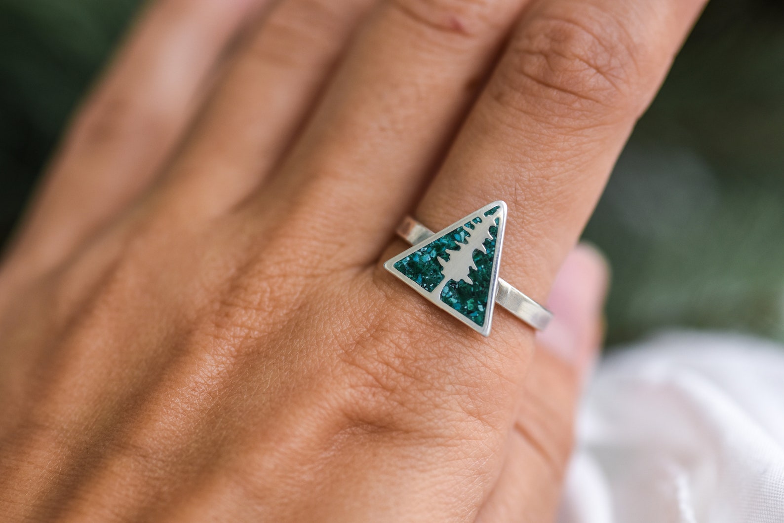 Triangle Pine Tree Evergreen Ring Chrysocolla Malachite - Etsy