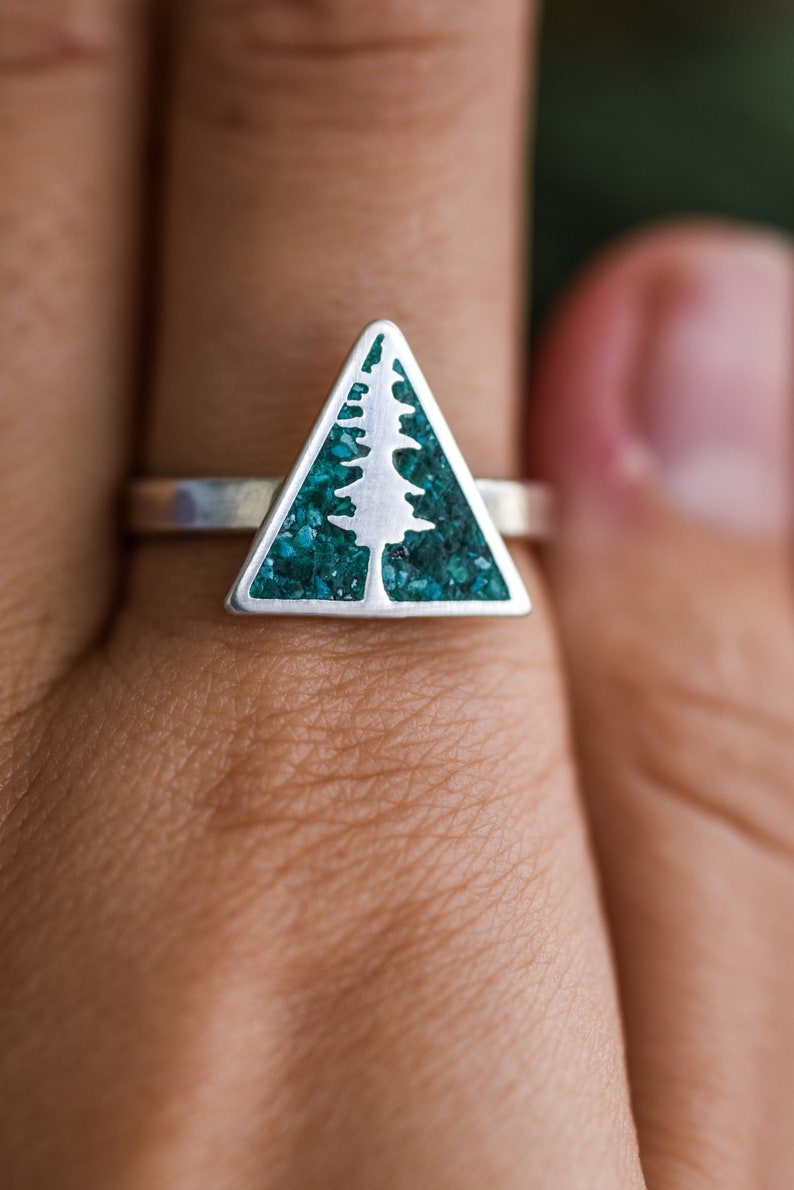 Triangle Pine Tree Evergreen Ring Chrysocolla Malachite - Etsy