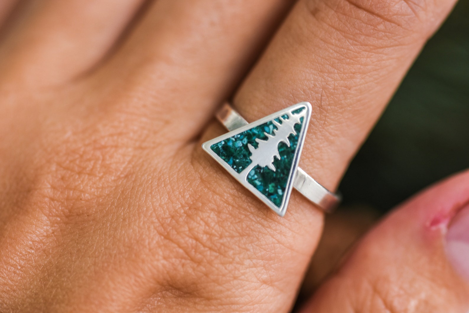 Triangle Pine Tree Evergreen Ring Chrysocolla Malachite | Etsy