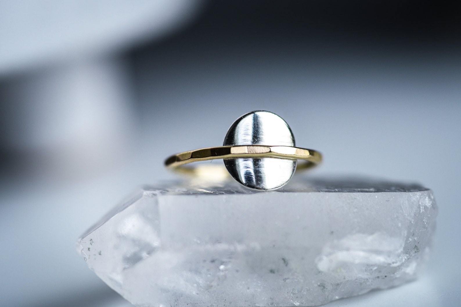 Saturn Silver and Gold Ring, Universe Ring, Circle Ring, Small, MINI ...