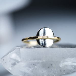 Saturn Silver and Gold Ring, Universe Ring, Circle Ring, Small, MINI ...