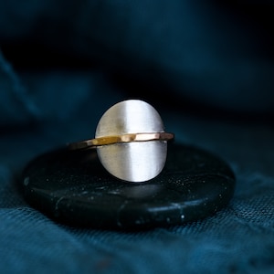 Saturn Silver and Gold Ring, Universe Ring, Circle Ring, Sterling ...