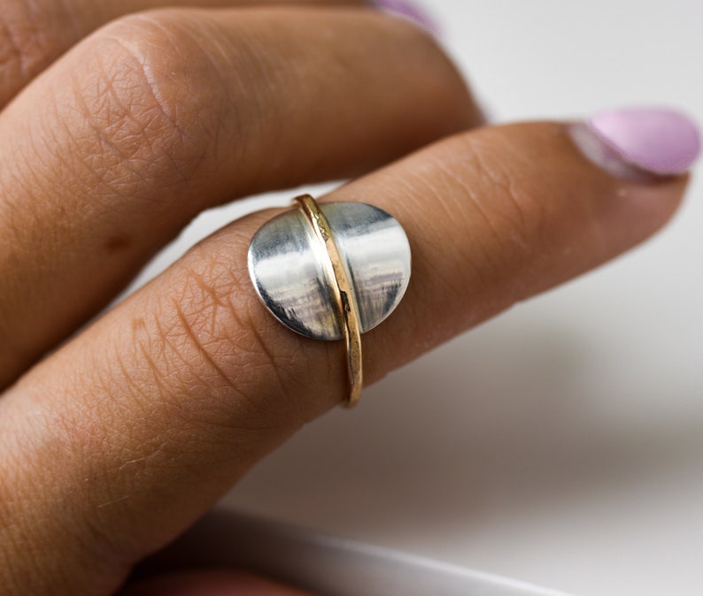 Saturn Silver and Gold Ring, Universe Ring, Circle Ring, Sterling ...