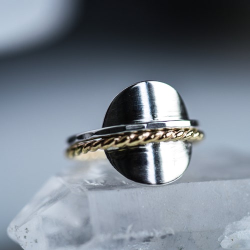Saturn Silver and Gold Ring Universe Ring Circle Ring - Etsy