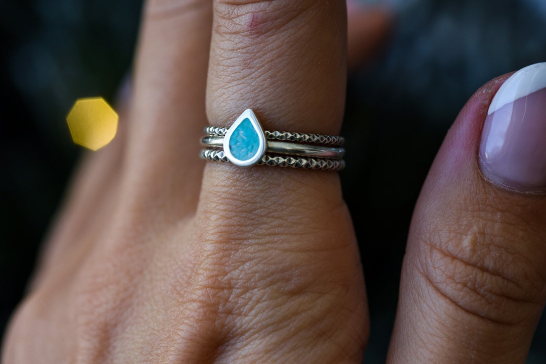 Rain Drop Ring, Teardrop Jewelry, 3 Set Ring, Turquoise Rain Ring ...