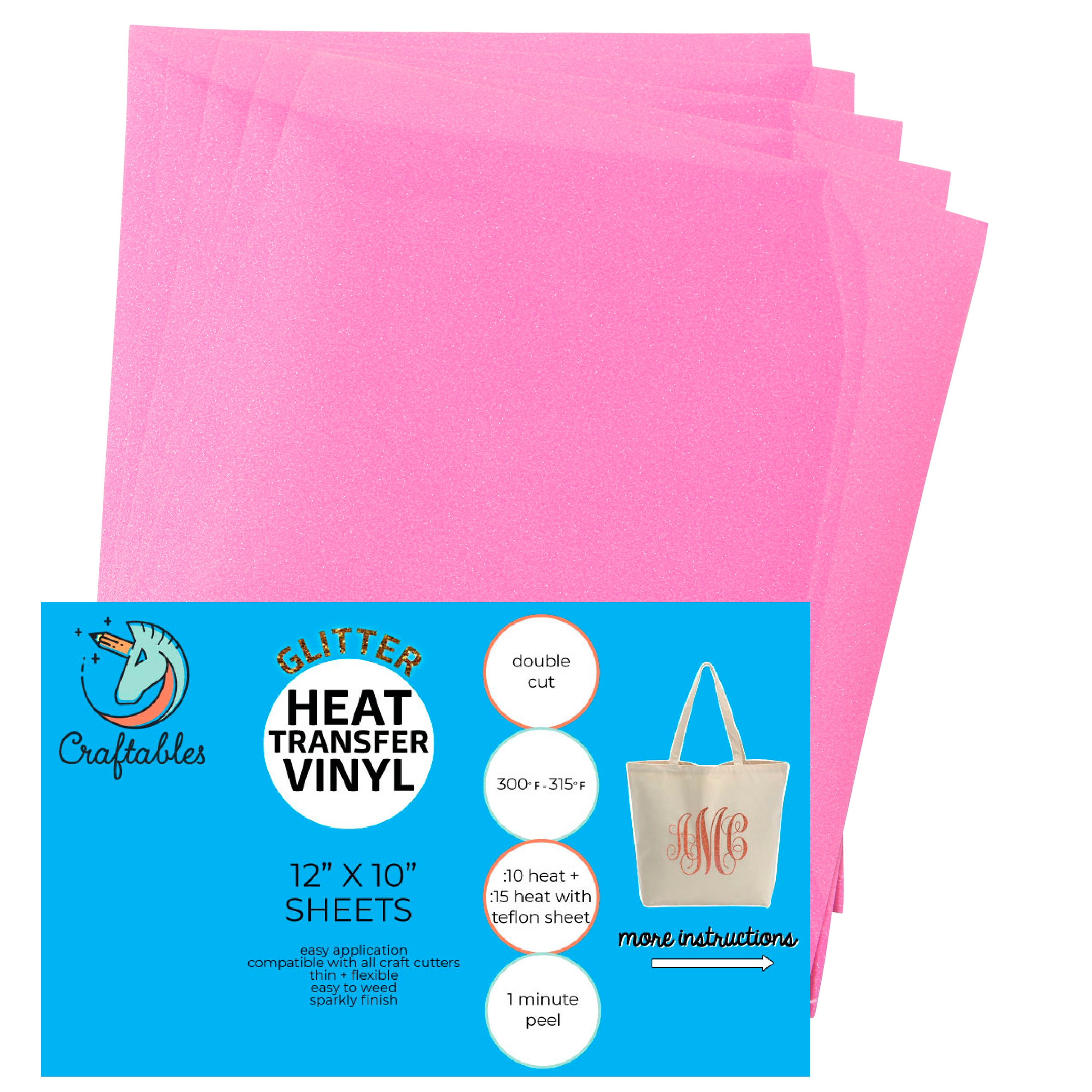 Craftables Hot Pink Glitter Heat Transfer Vinyl HTV 5 | Etsy