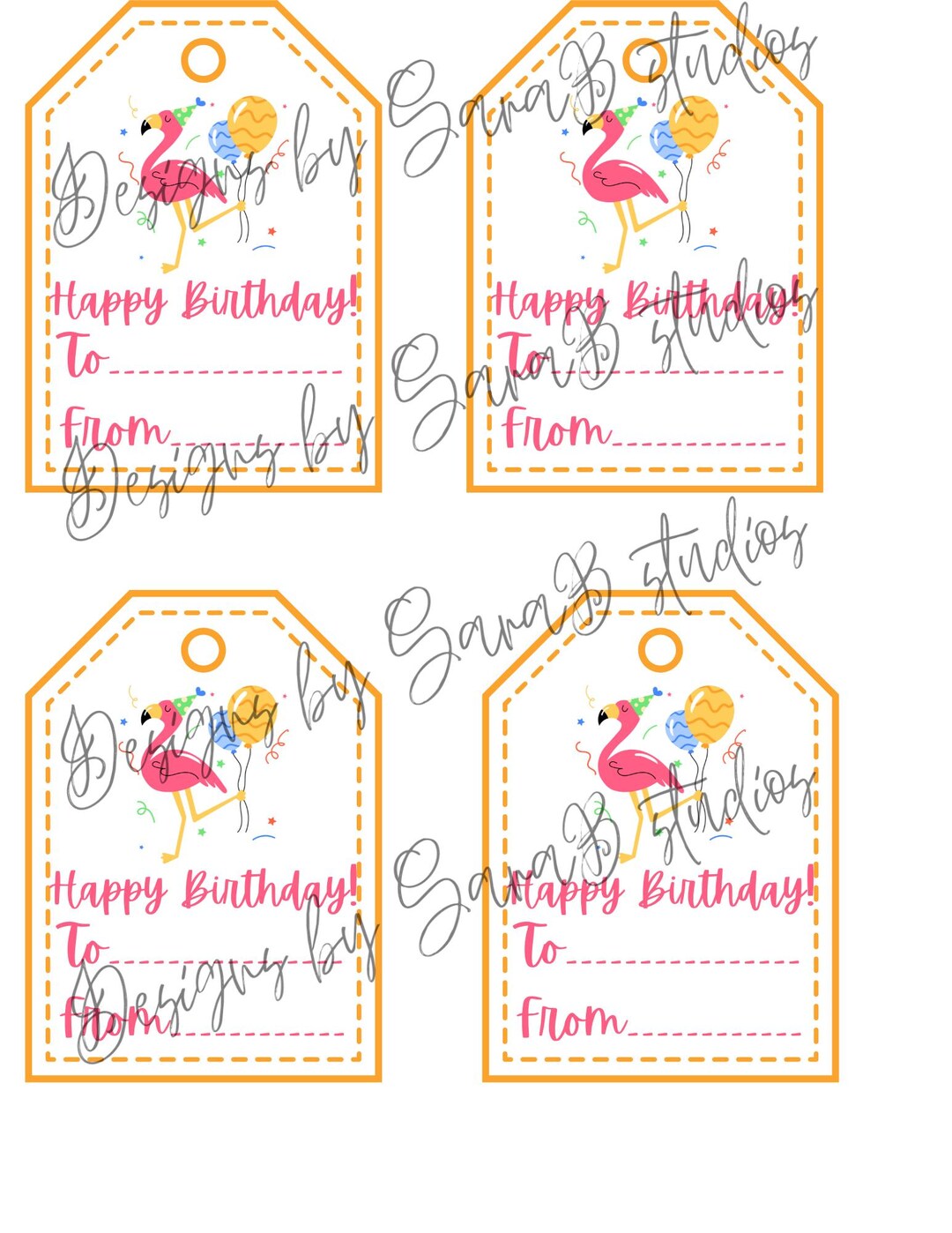 Flamingo Birthday Gift Tags -digital File- Print on Your Own - Etsy