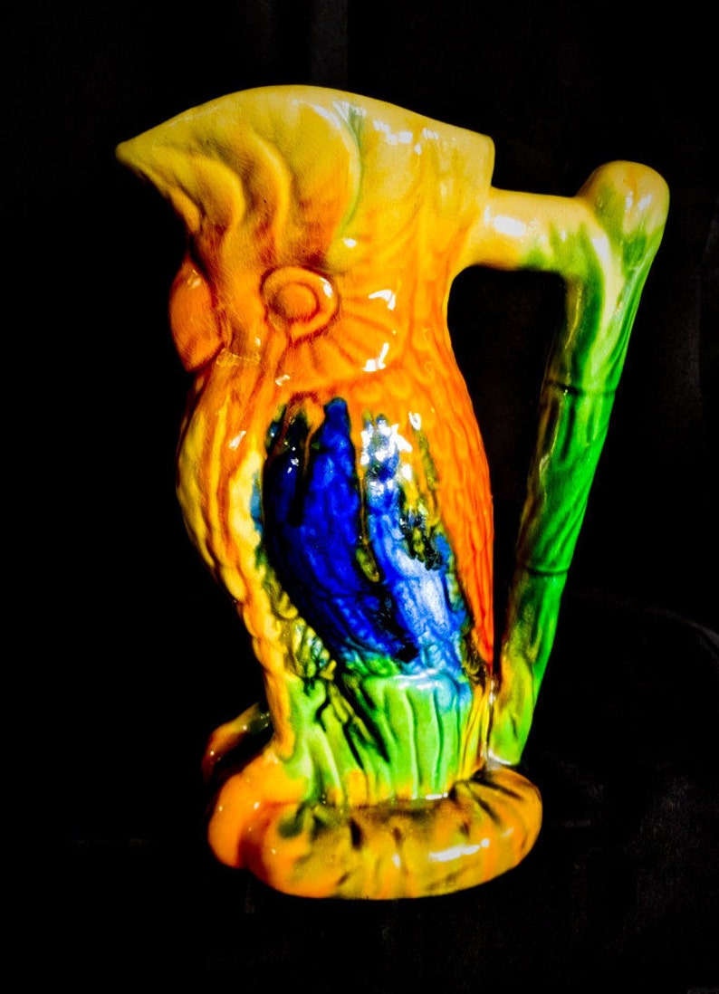Majolica Parrot Pitcher Figural Parrot Cockatoo Pitcher Vintage Early ...
