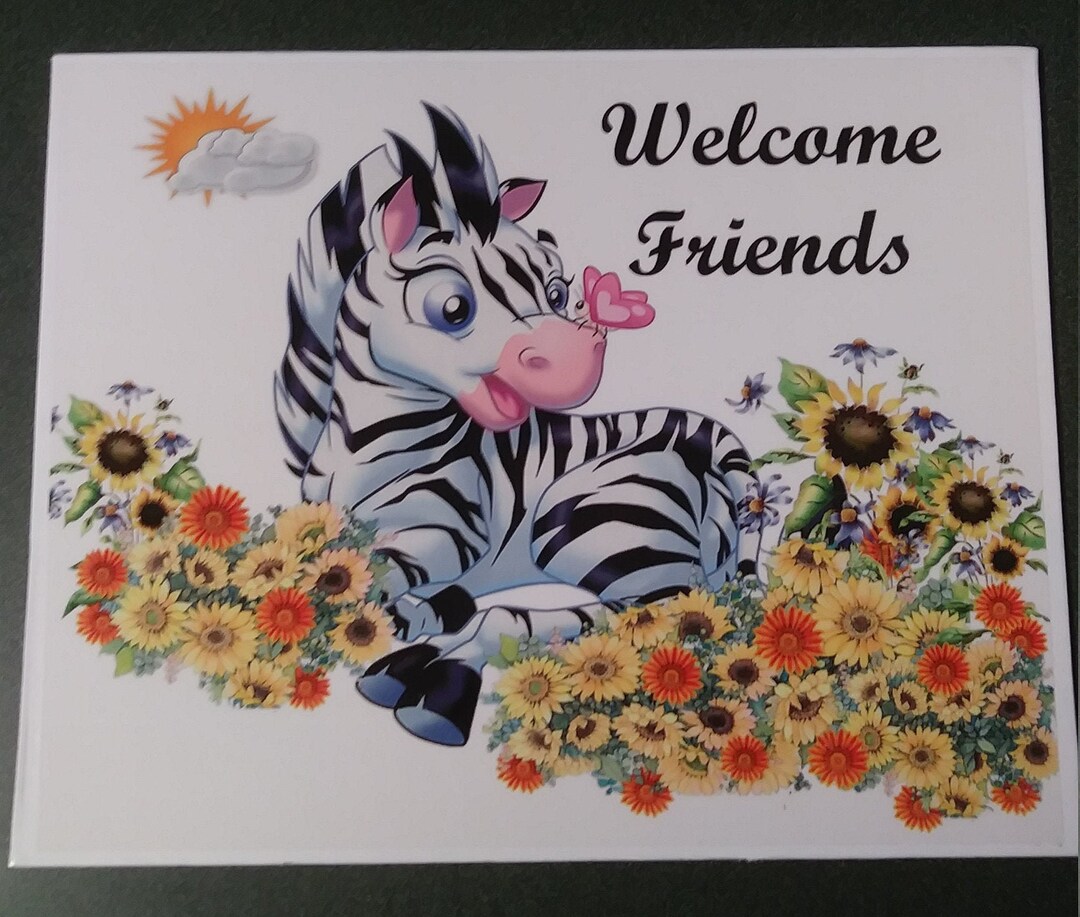 Welcome Friends Zebra Sunflower Sign 8X10 - Etsy