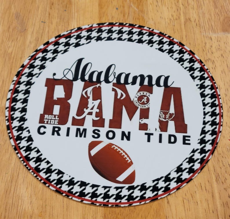 8" Aluminum Round Alabama BAMA Crimson Tide Houndstooth Football Sign ...