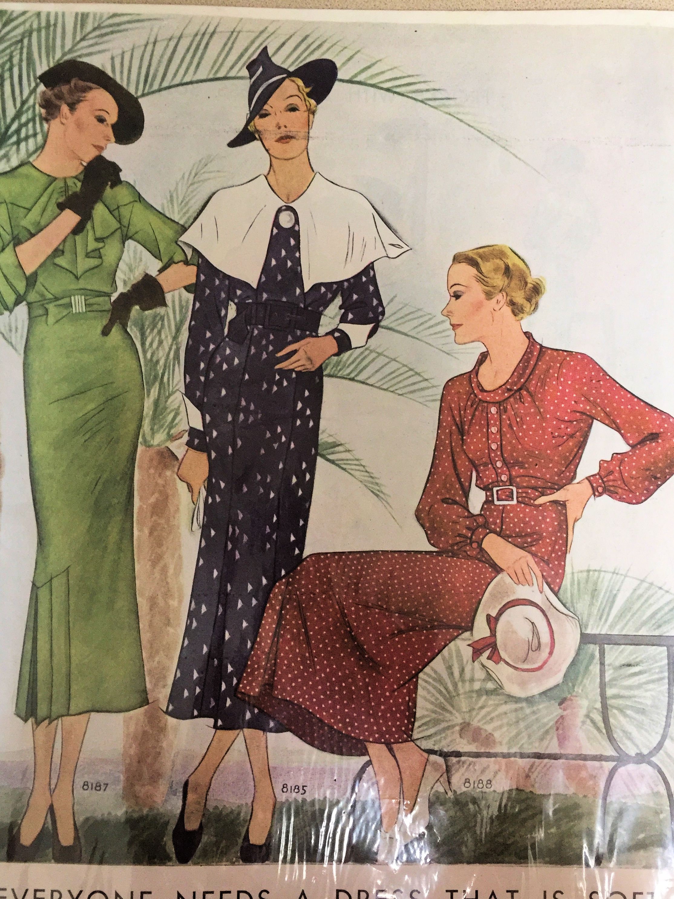 Vintage Dress Pattern 1935 Ads, 11x14 Nice Bright Graphics 5 Stylish ...