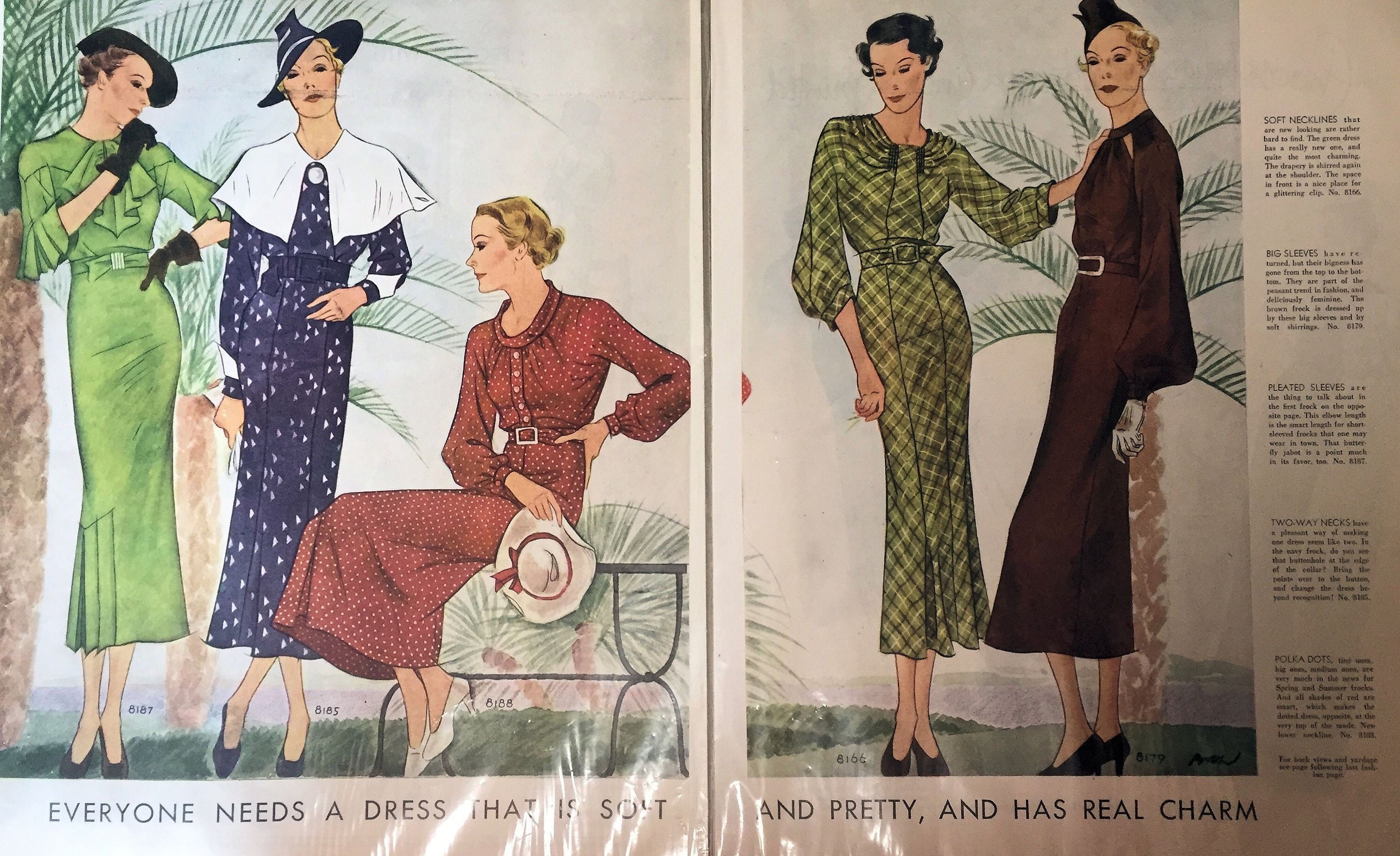 Vintage Dress Pattern 1935 Ads, 11x14 Nice Bright Graphics 5 Stylish ...