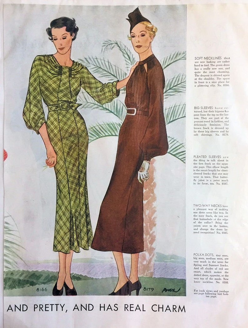 Vintage Dress Pattern 1935 Ads, 11x14 Nice Bright Graphics 5 Stylish ...