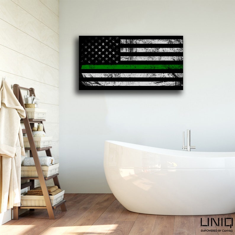 Green Line Flag Distressed Army Military Motivational Wall Canvas Art ...