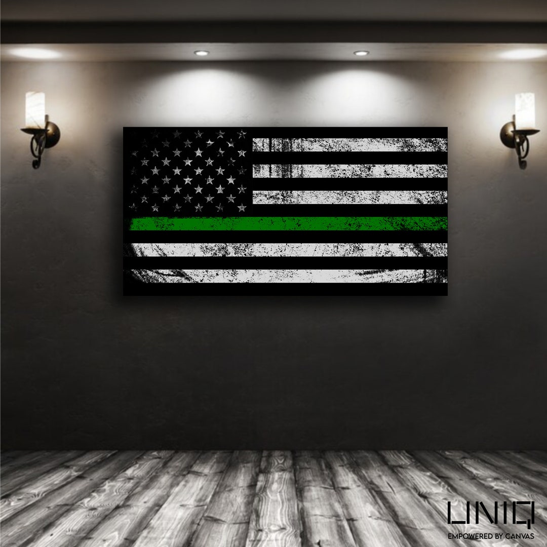 Green Line Flag Distressed Army Military Motivational Wall Canvas Art ...