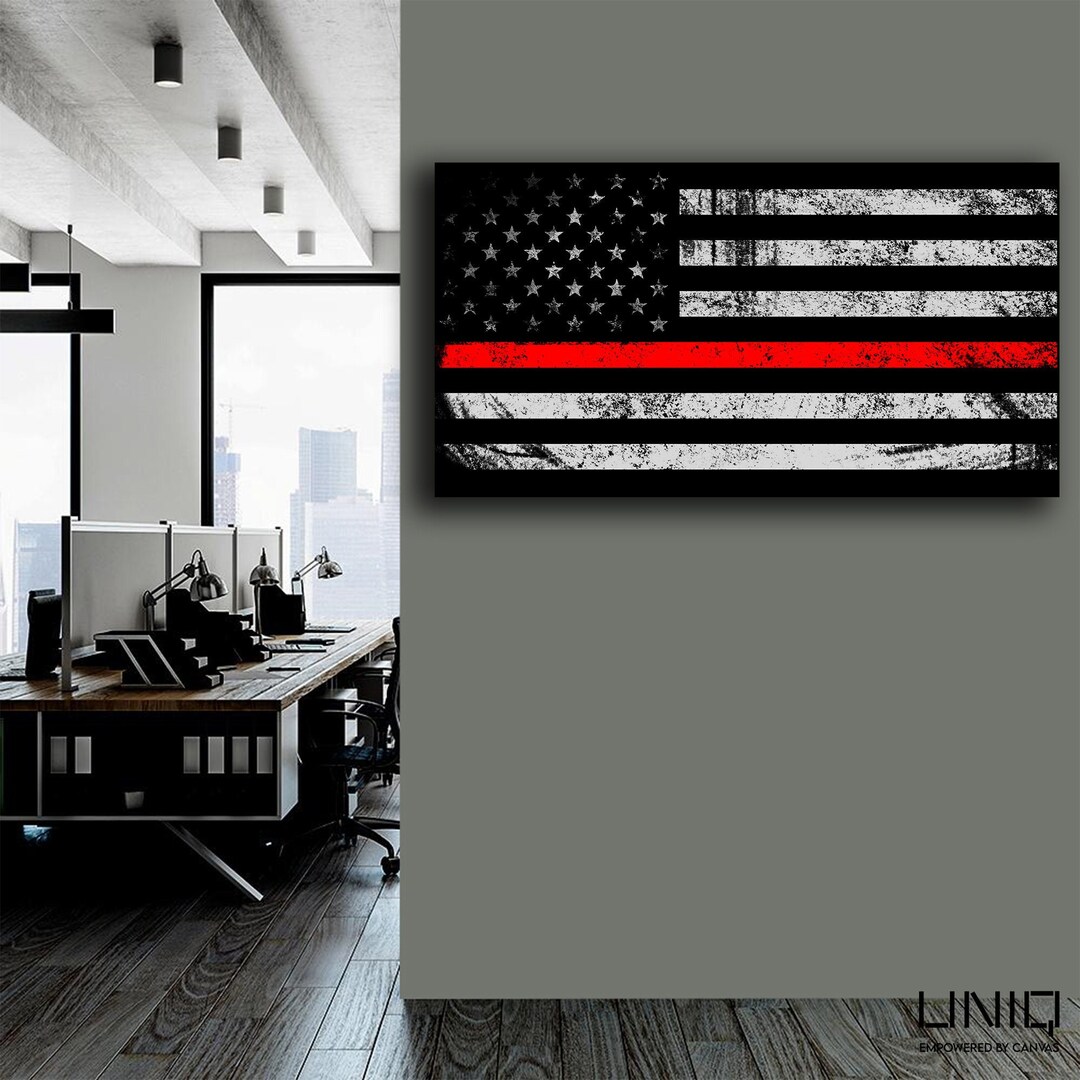 Red Line Flag Distressed Firefighter Motivational Wall Canvas Art ...