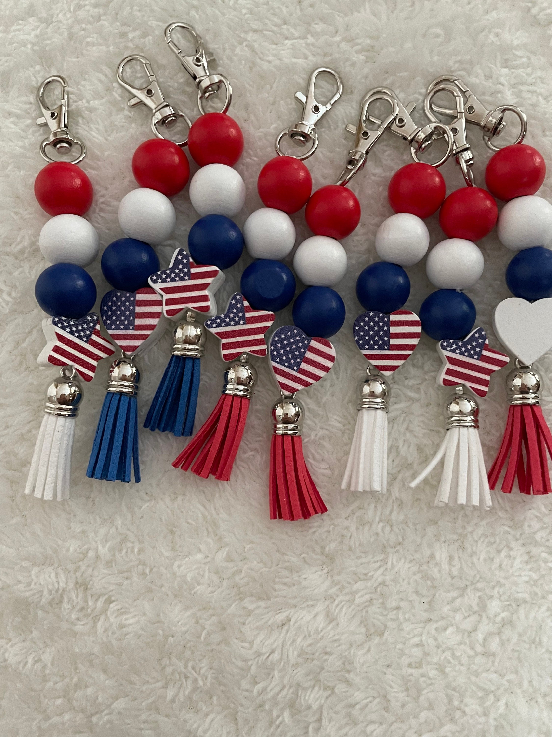 Red, White, & Blue Wooden Bead Keychain or Zipper Charm - Etsy