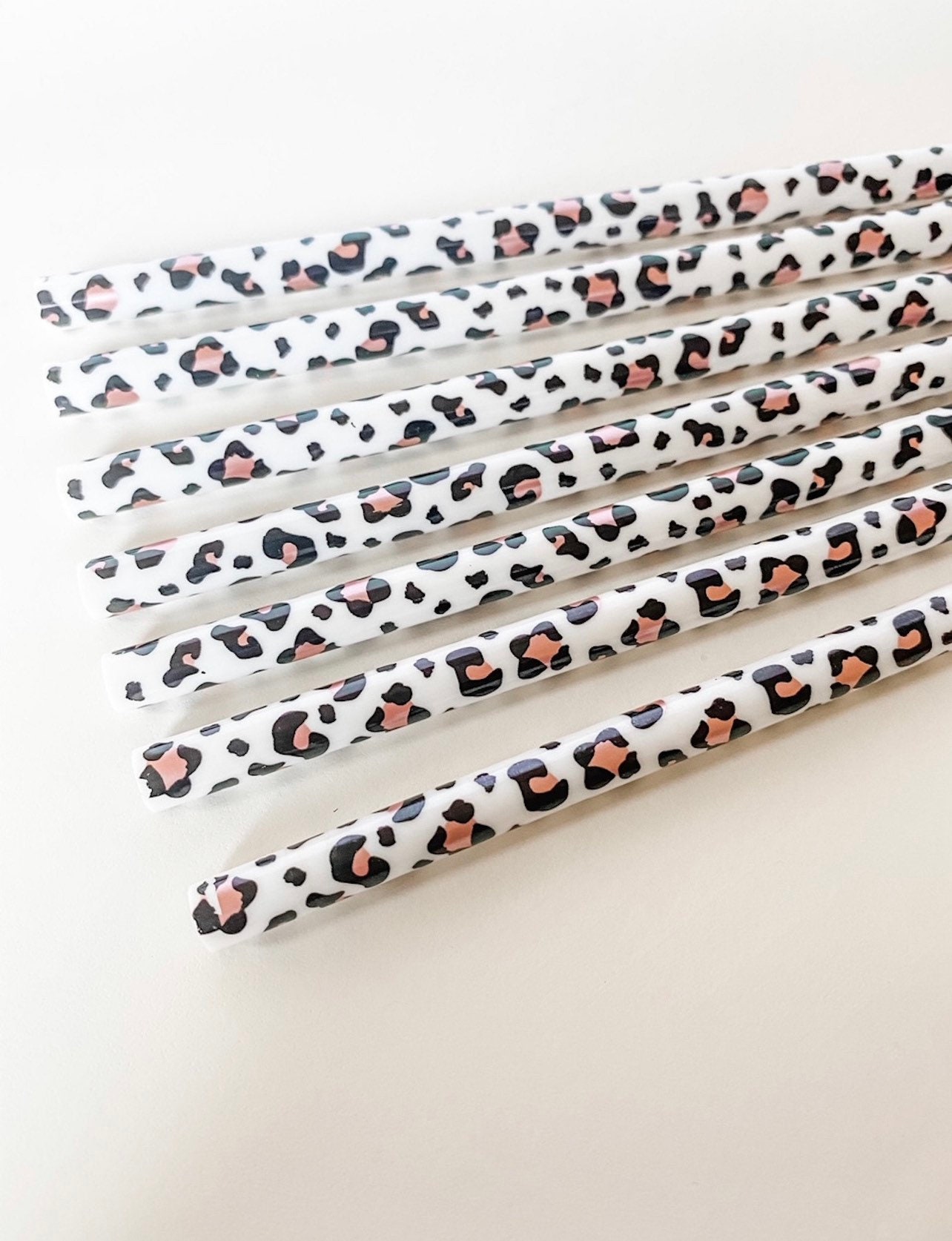 White and Rose Gold Snow Leopard Plastic Straw Set of 2. Free Shipping ...
