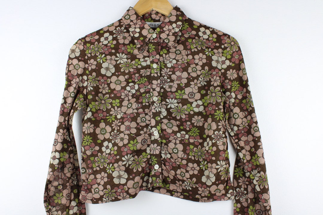2000s Floral Cropped Vintage Long Sleeve Button up Shirt Blouse - Etsy