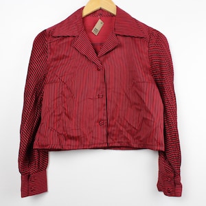 Black and Red Stripes Cropped Vintage Long Sleeve Button up Shirt ...