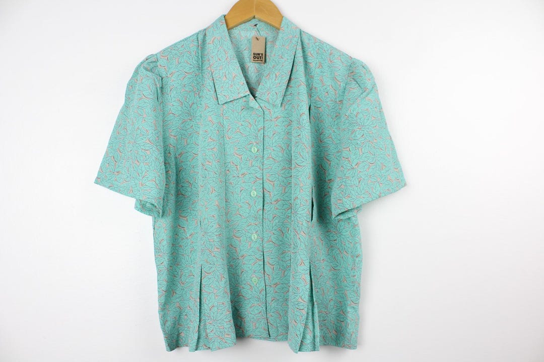 Leaf Pattern Vintage Short Sleeve Button up Shirt Blouse With Pleats - Etsy