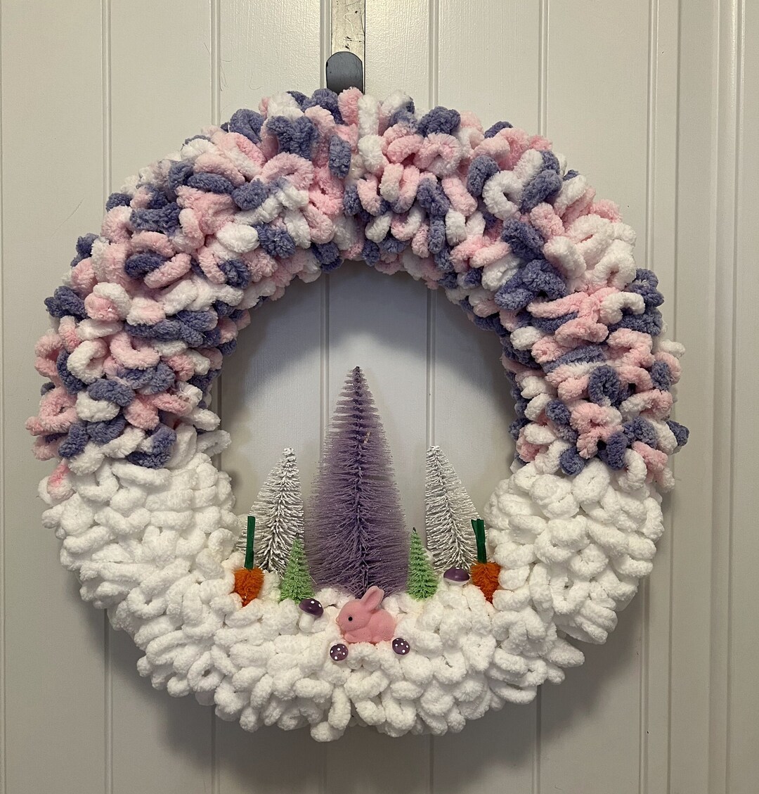 Pink, Purple and White Loop Yarn Easter Wreath - Etsy